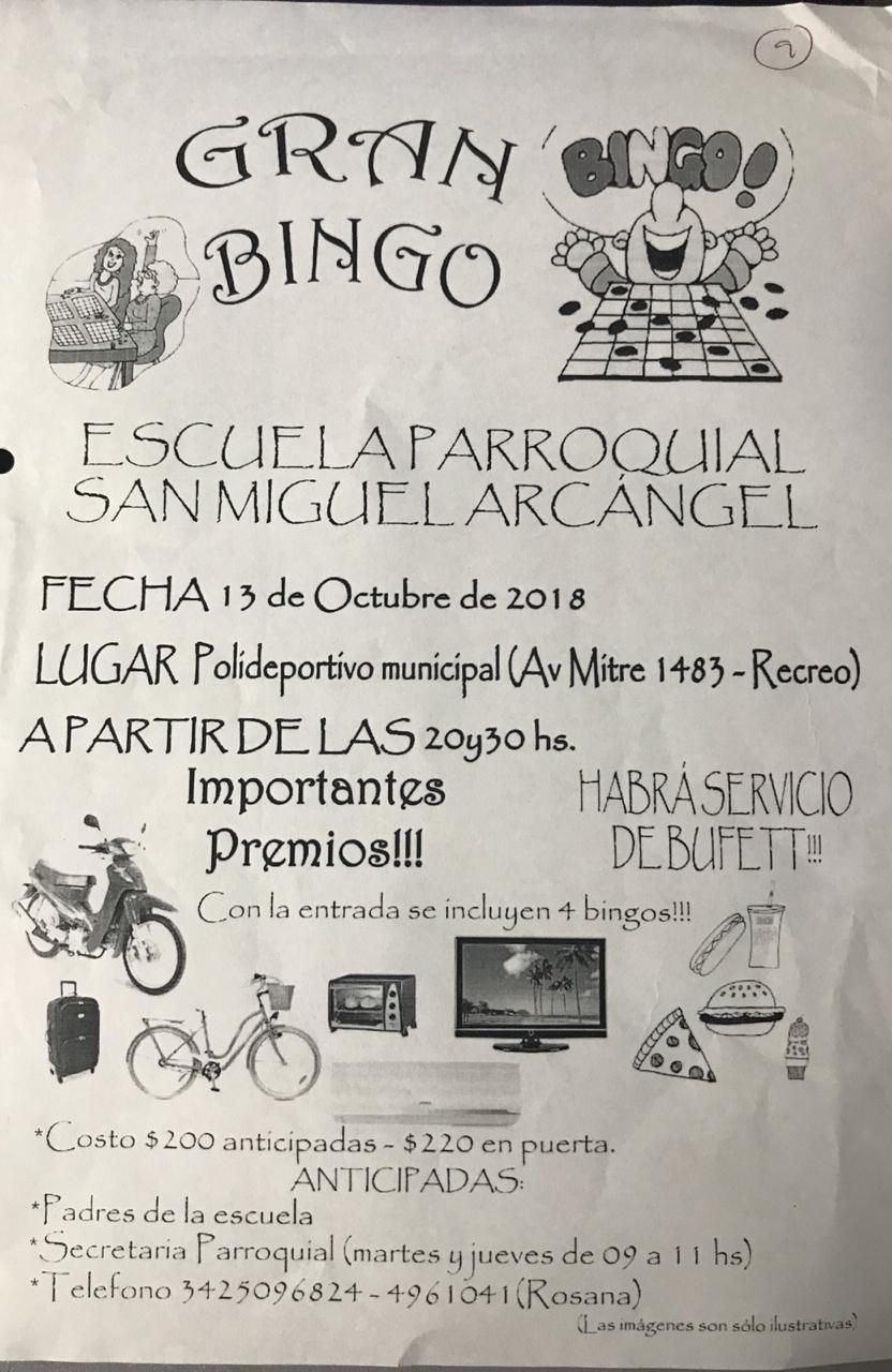 Gran bingo de la Escuela Parroquial San Miguel Arcangel