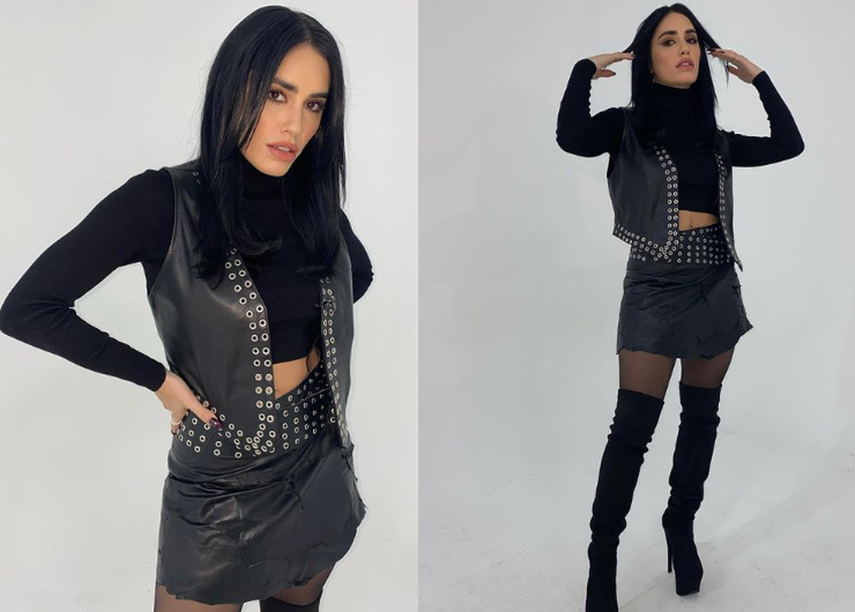 Tachas, cuero y minifalda: el sensual look de Lali Espósito