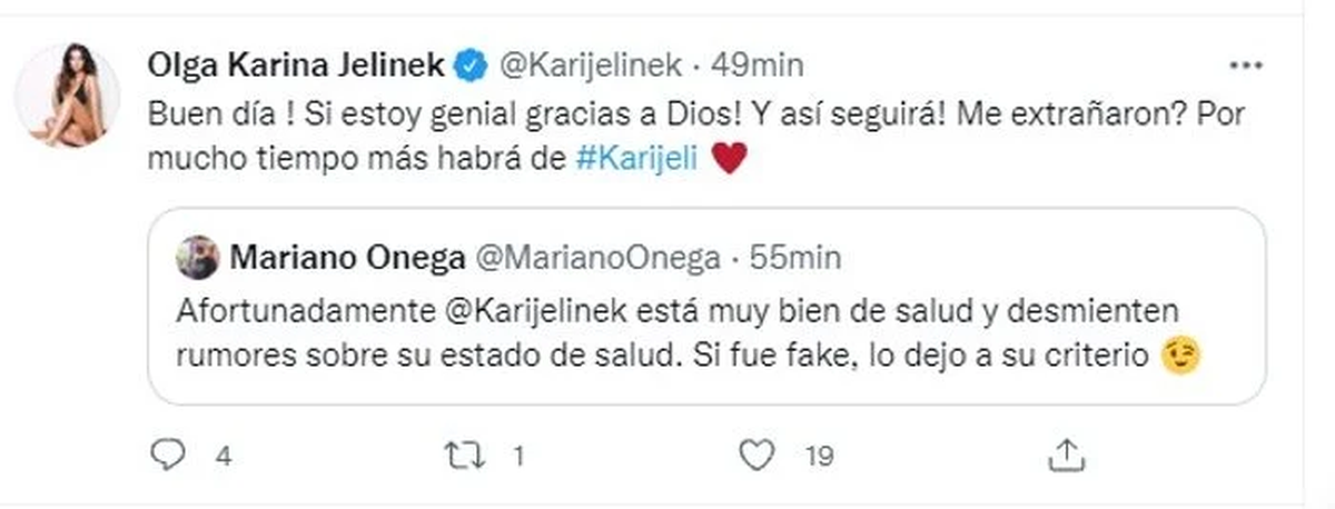 Dieron por muerta a Karina Jelinek en twitter