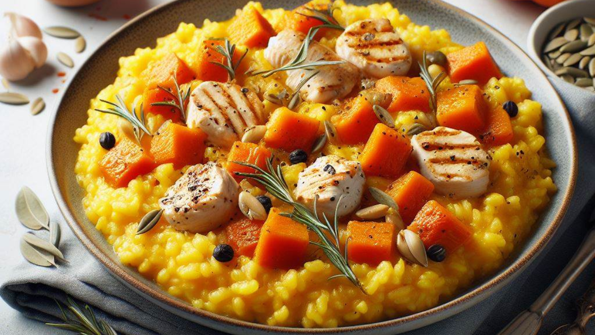 Receta fácil y deliciosa de risotto de calabaza y pollo