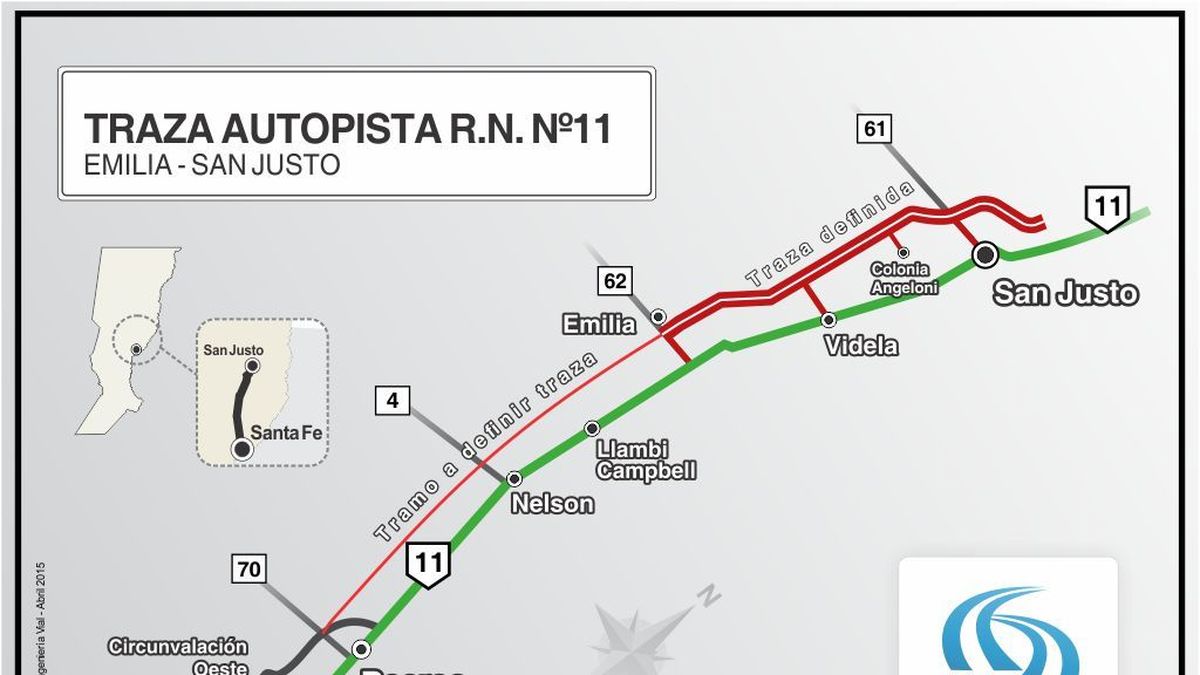 Traza definida en Autopista de Ruta 11 entre Emilia y San Justo