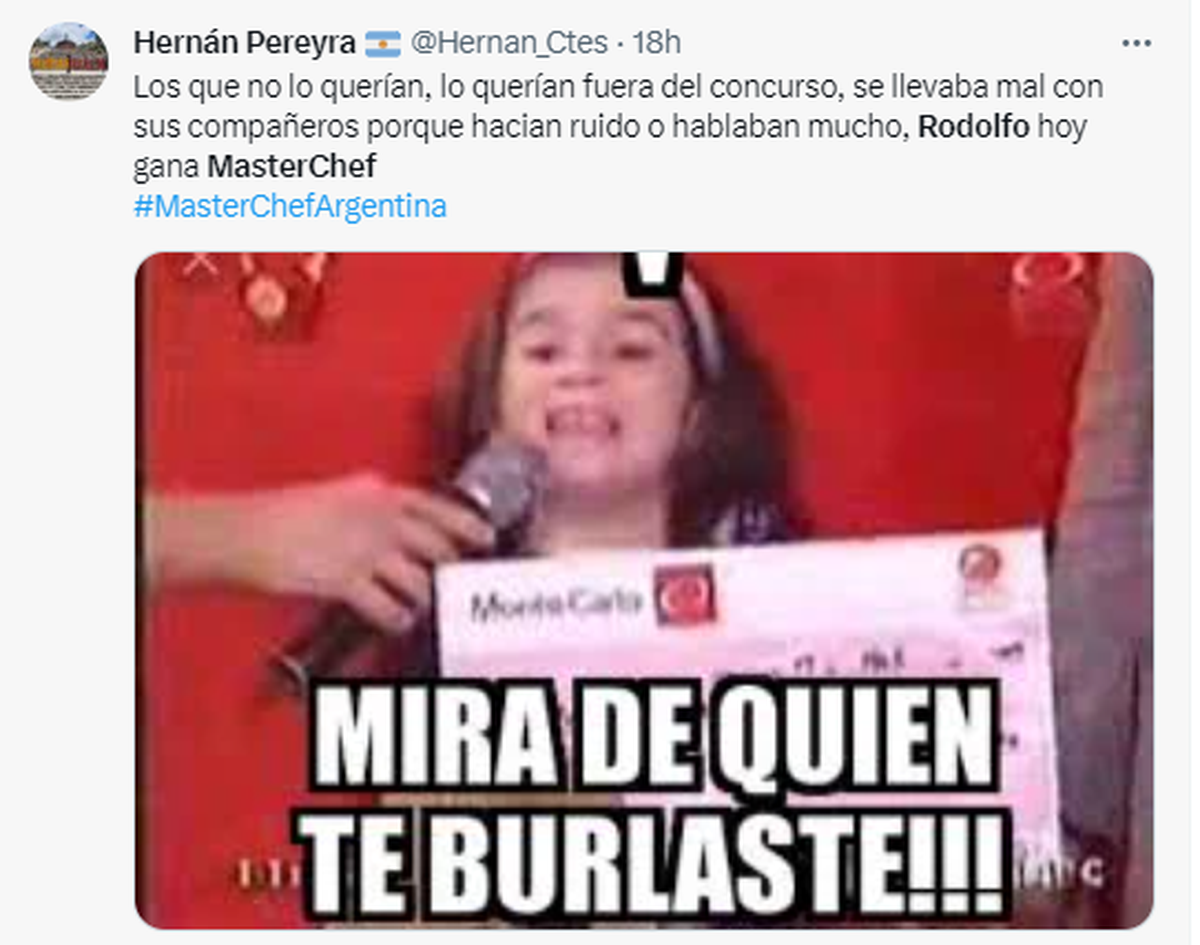 Los mejores memes tras la consagración de Rodolfo en MasterChef