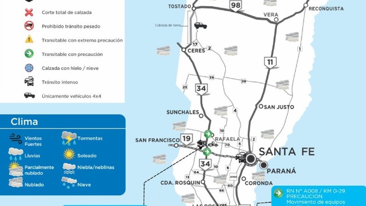 Mapa de la transitabilidad en la provincia