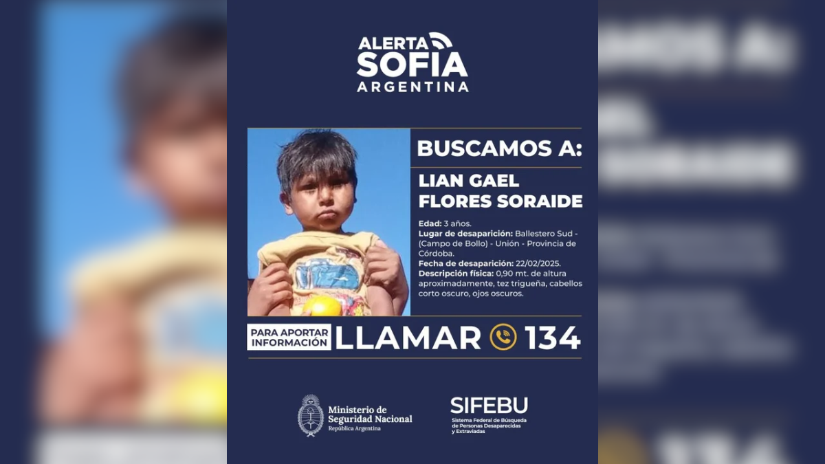 Caso Lian Flores en Córdoba: el mal clima complica la búsqueda