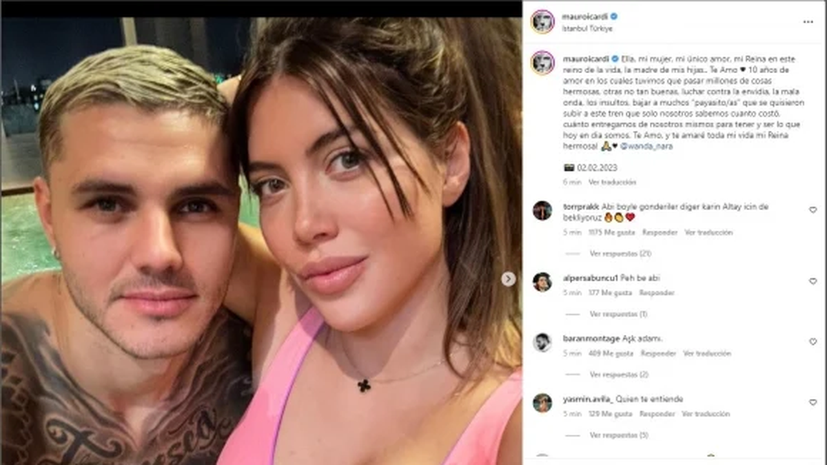 Mauro Icardi le dedicó un romántico mensaje a Wanda Nara en su décimo aniversario