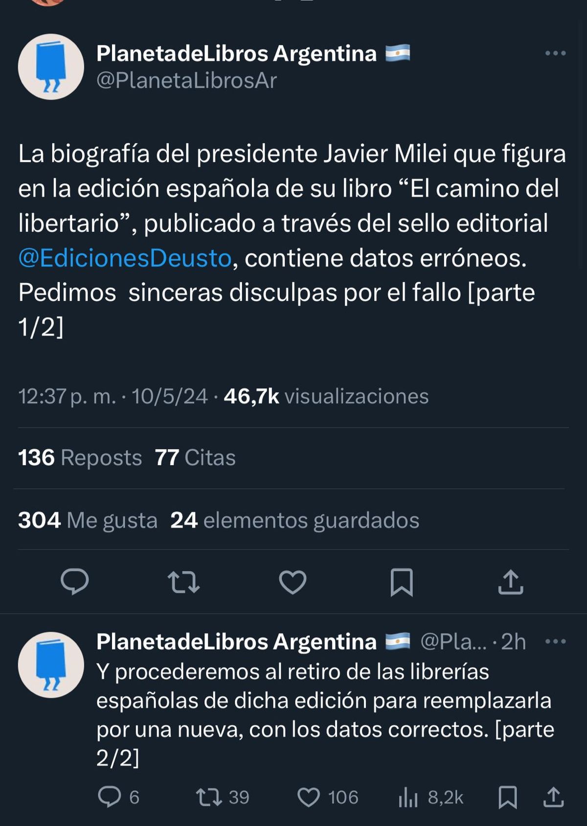 Retiran de librerías el libro de Javier Milei por los errores virales ...
